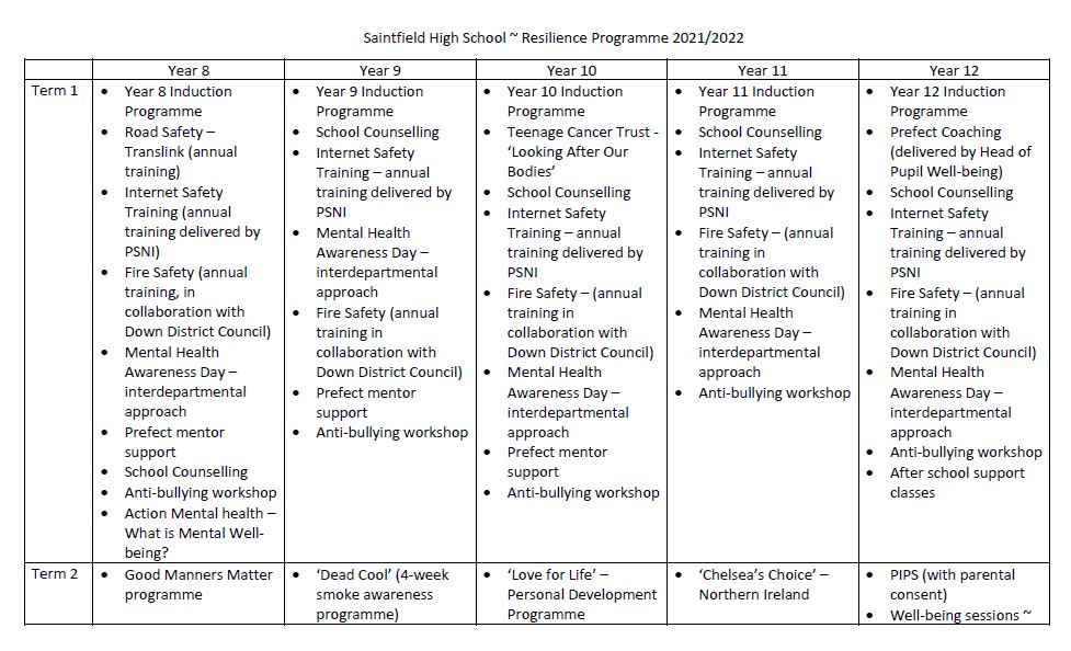 Resilience Curriculum - Saintfield High School