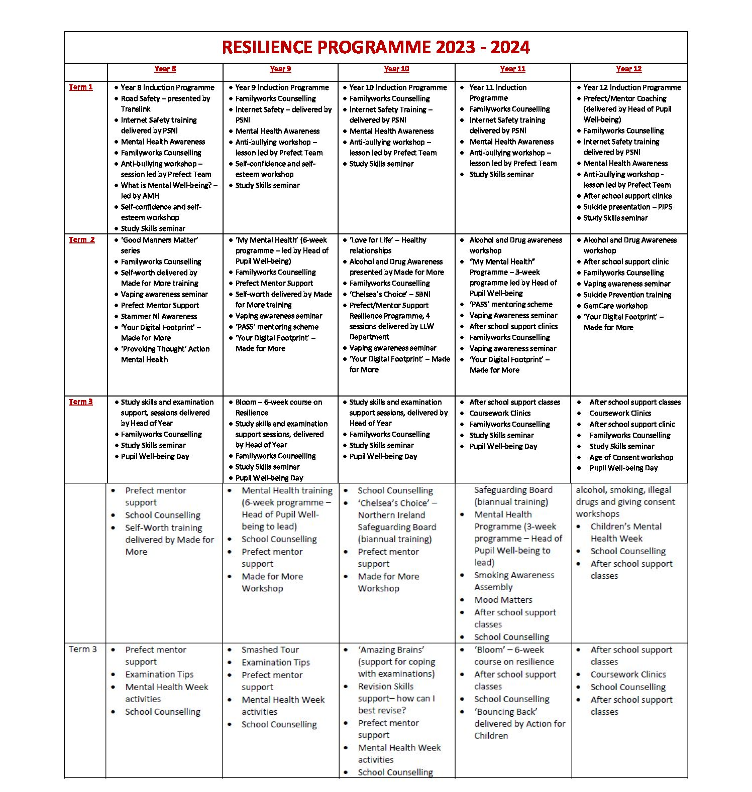 Resilience Curriculum - Saintfield High School